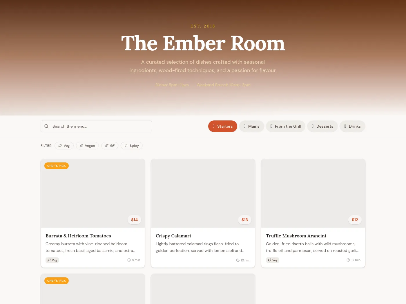 Digital Menu Website