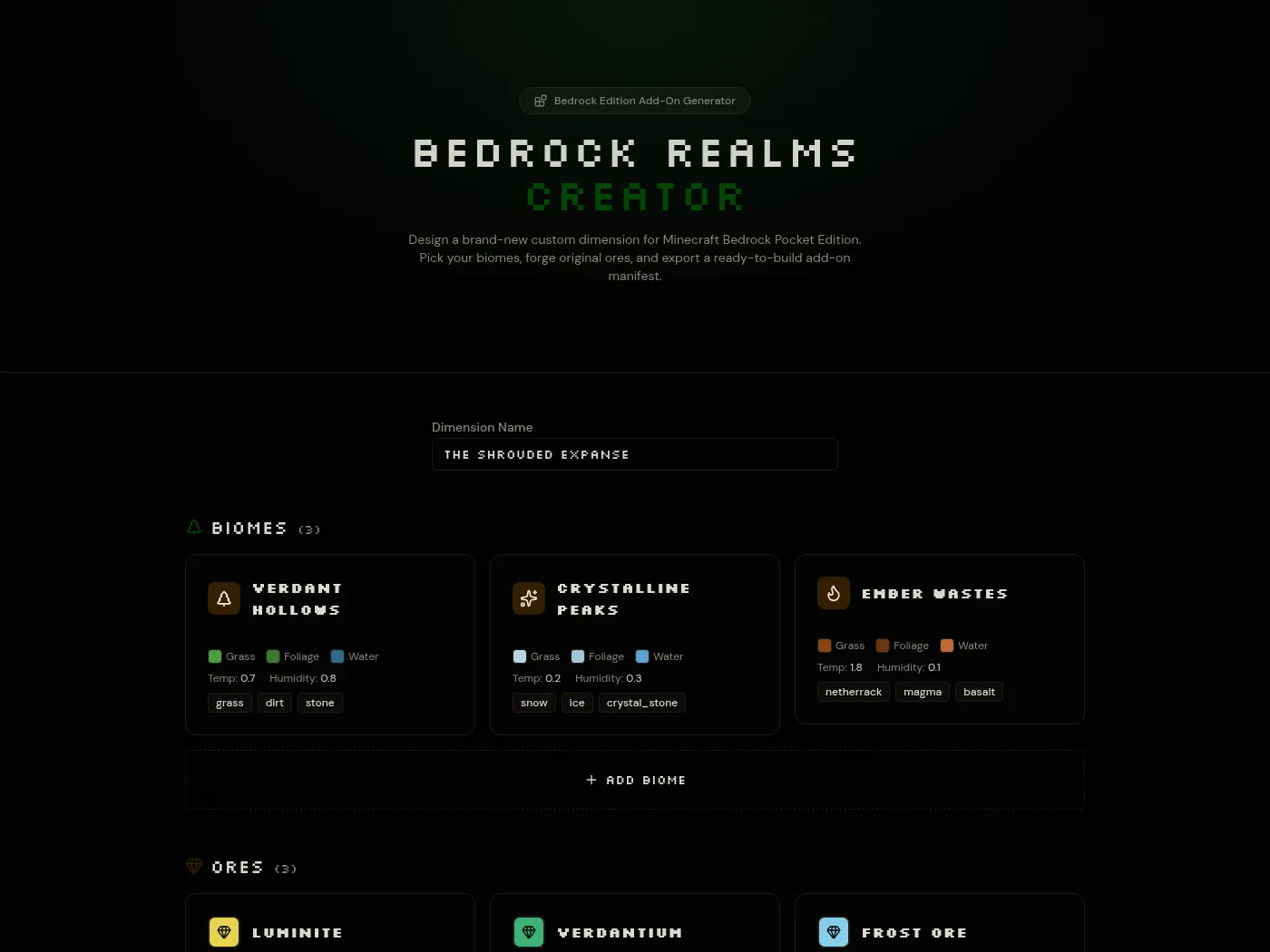 Bedrock Realms Creator
