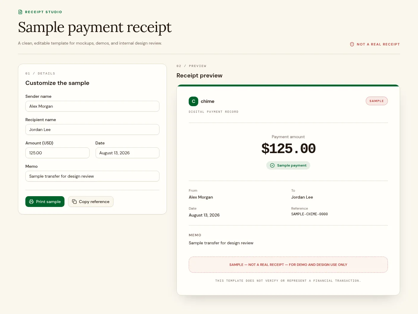 Chime Receipt Generator