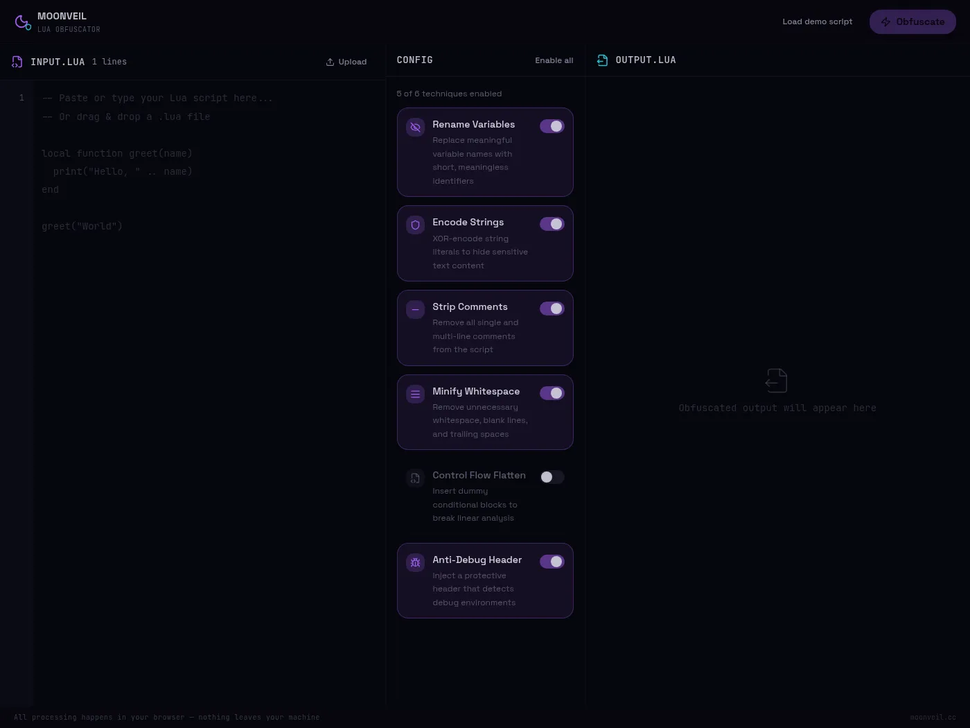 MoonVeil Obfuscator Web App