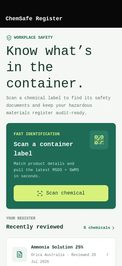 ChemSafe Register
