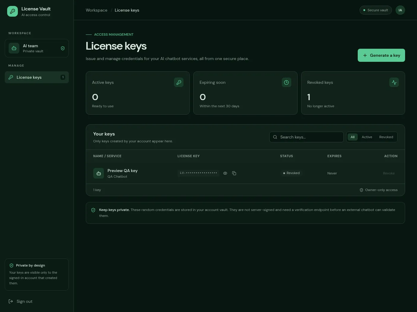 Chatbot License Vault