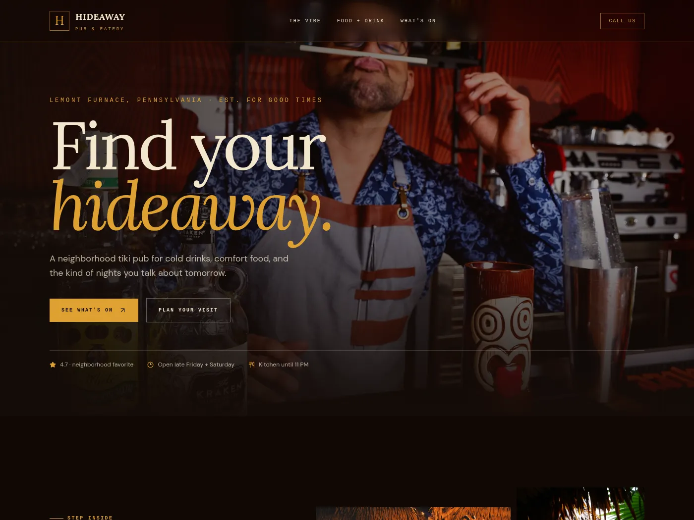Hideaway Pub Website