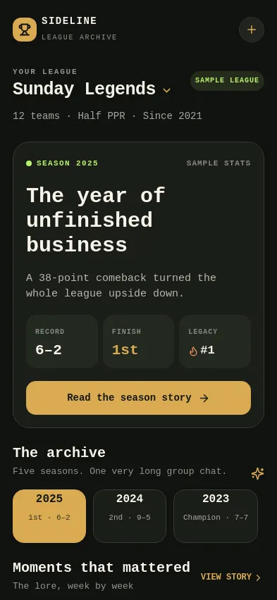 Fantasy League Lore