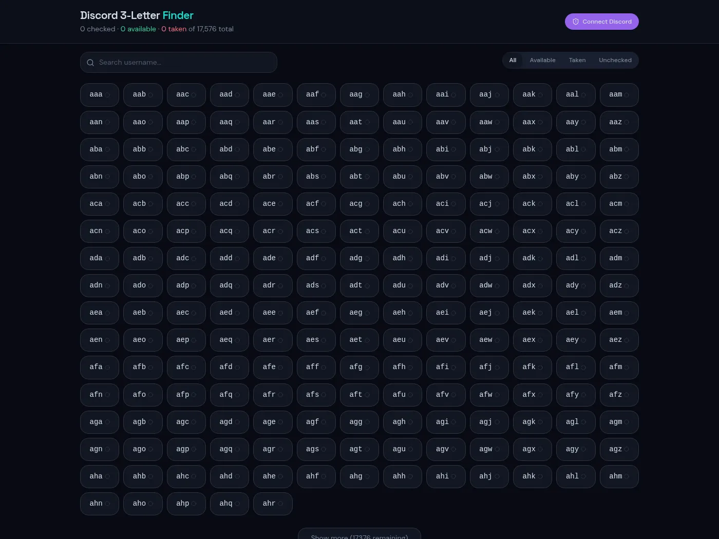Discord 3-Letter Finder