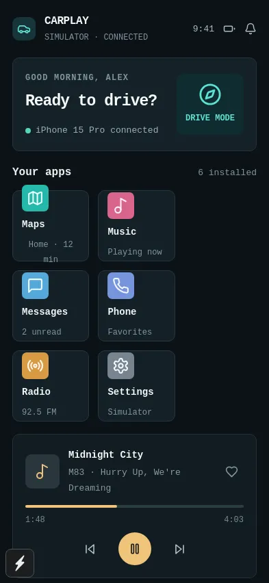 CarPlay Sim Dashboard