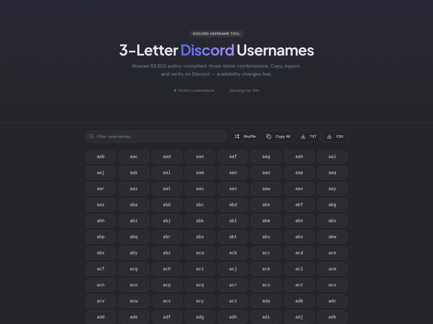Discord 3-Letter Finder