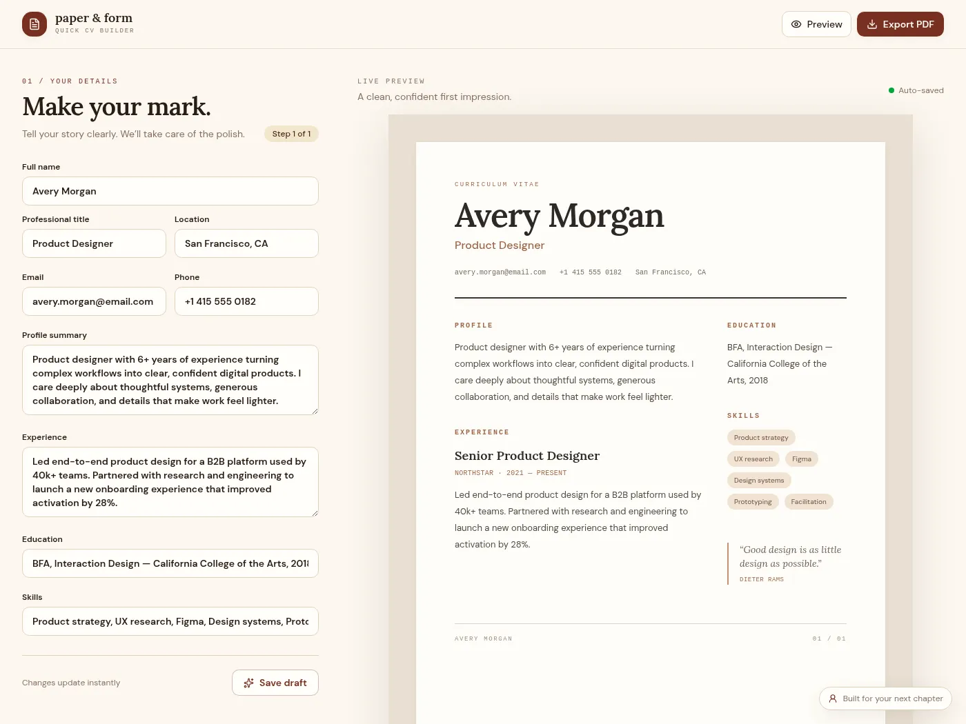 Quick CV Builder