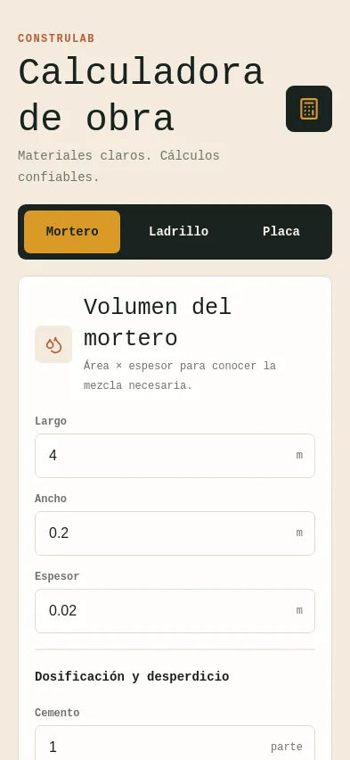 ConstruLab Mix Calculator