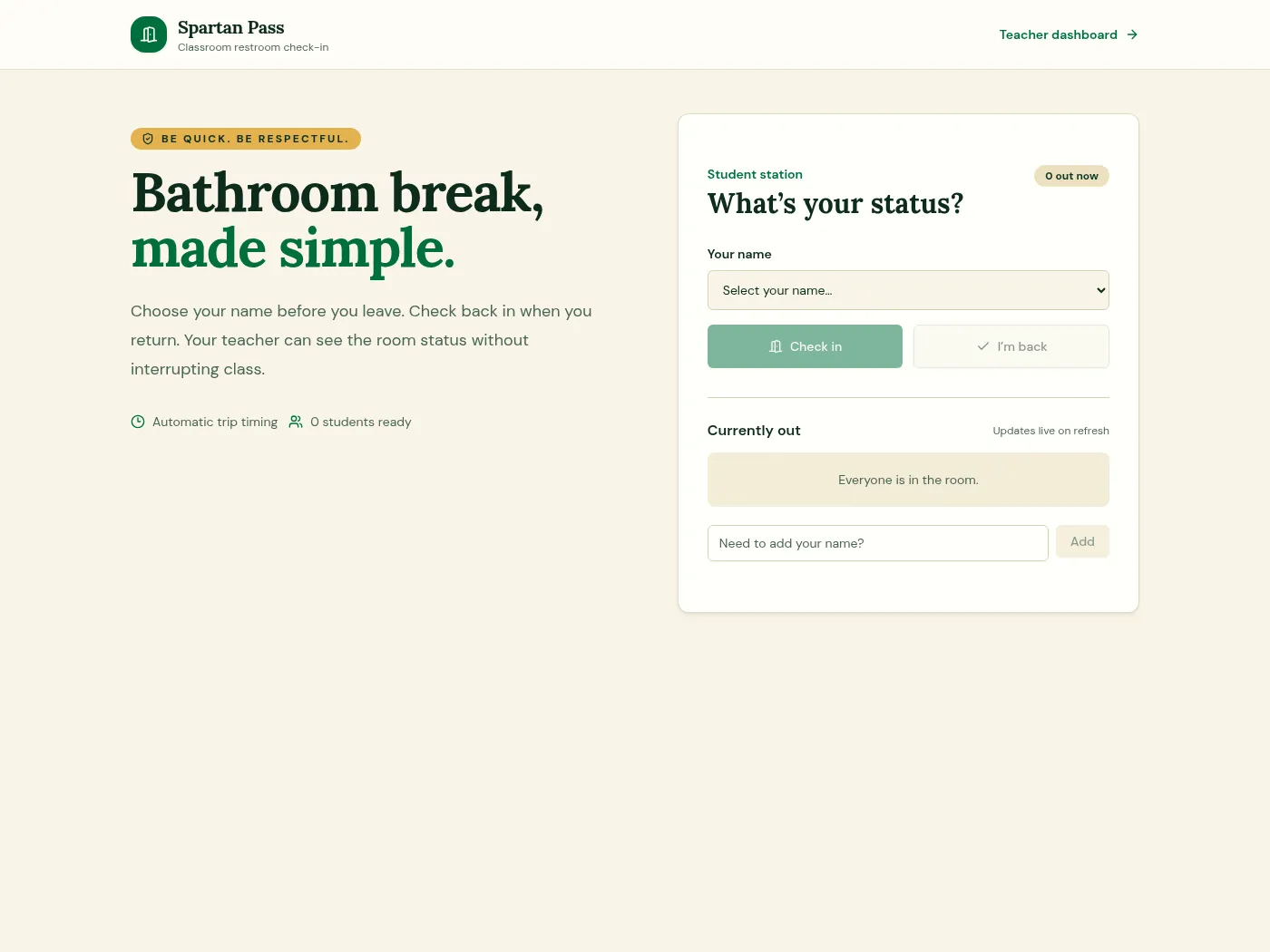 Restroom Check-In Portal