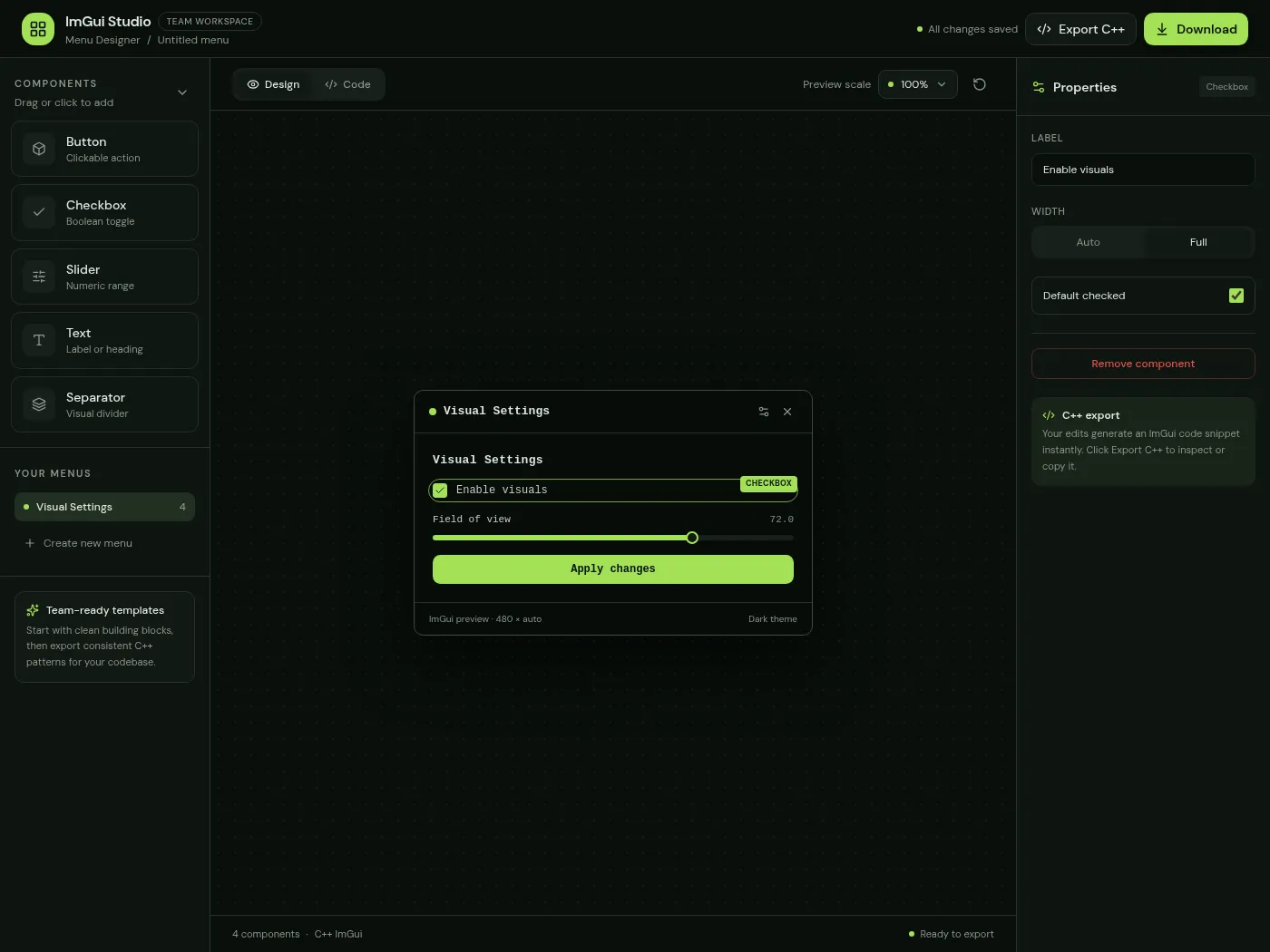 ImGui Menu Designer
