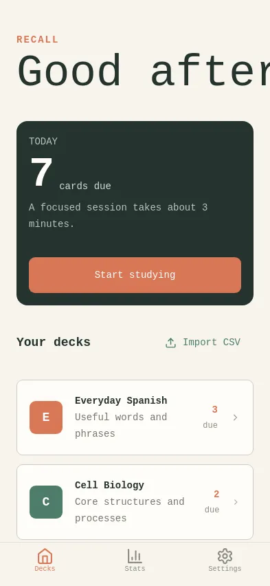Recall Flashcard App