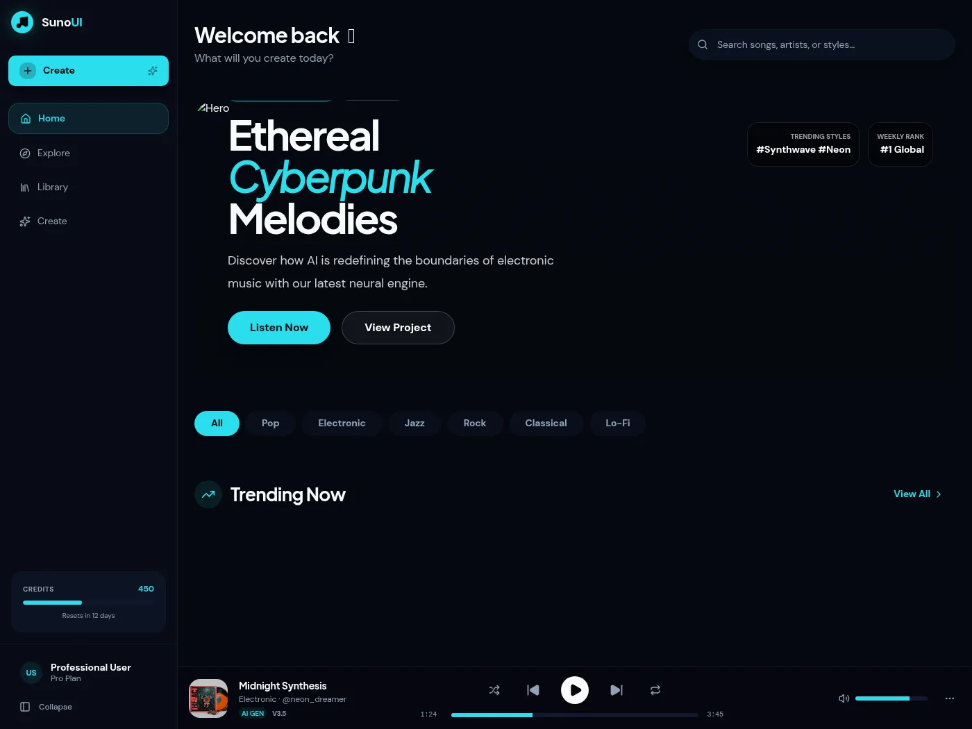 Suno-Style Pro UI