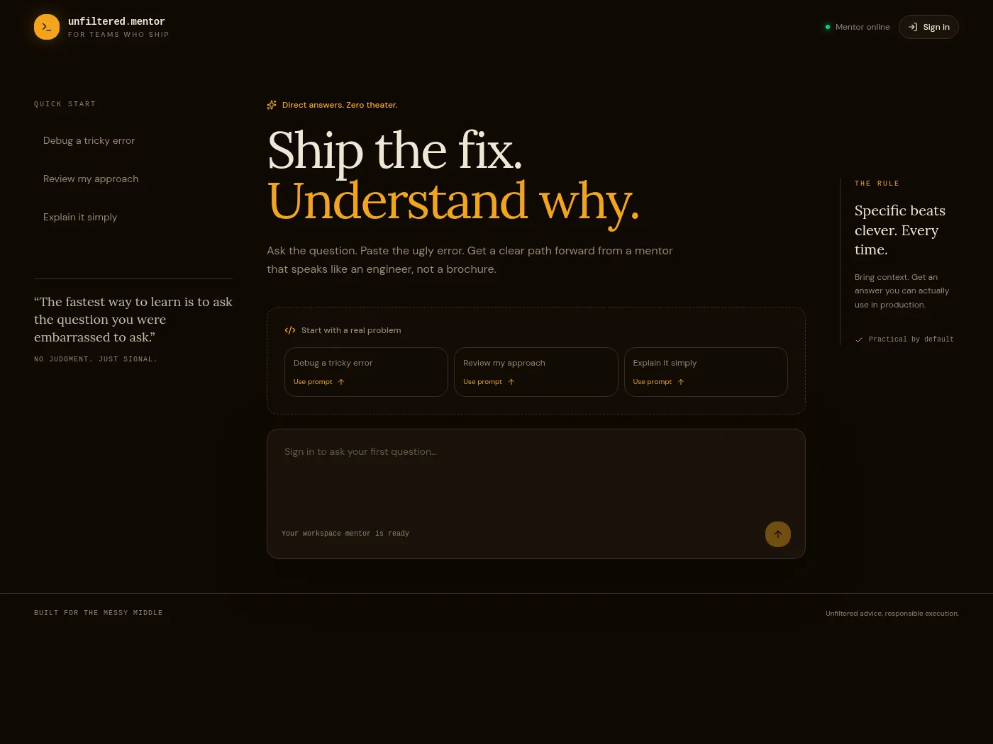Unfiltered Code Mentor