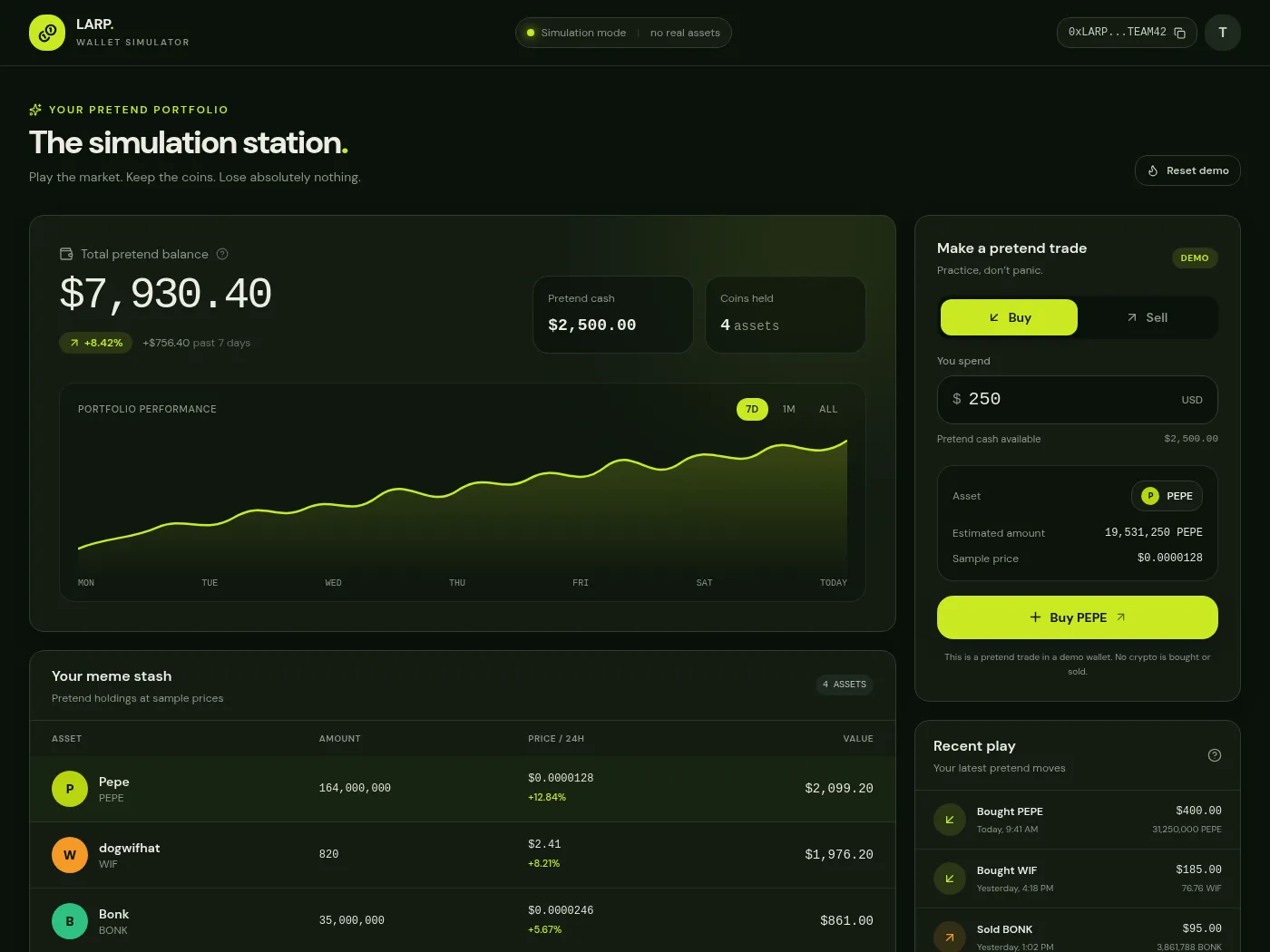 LARP Wallet Simulator