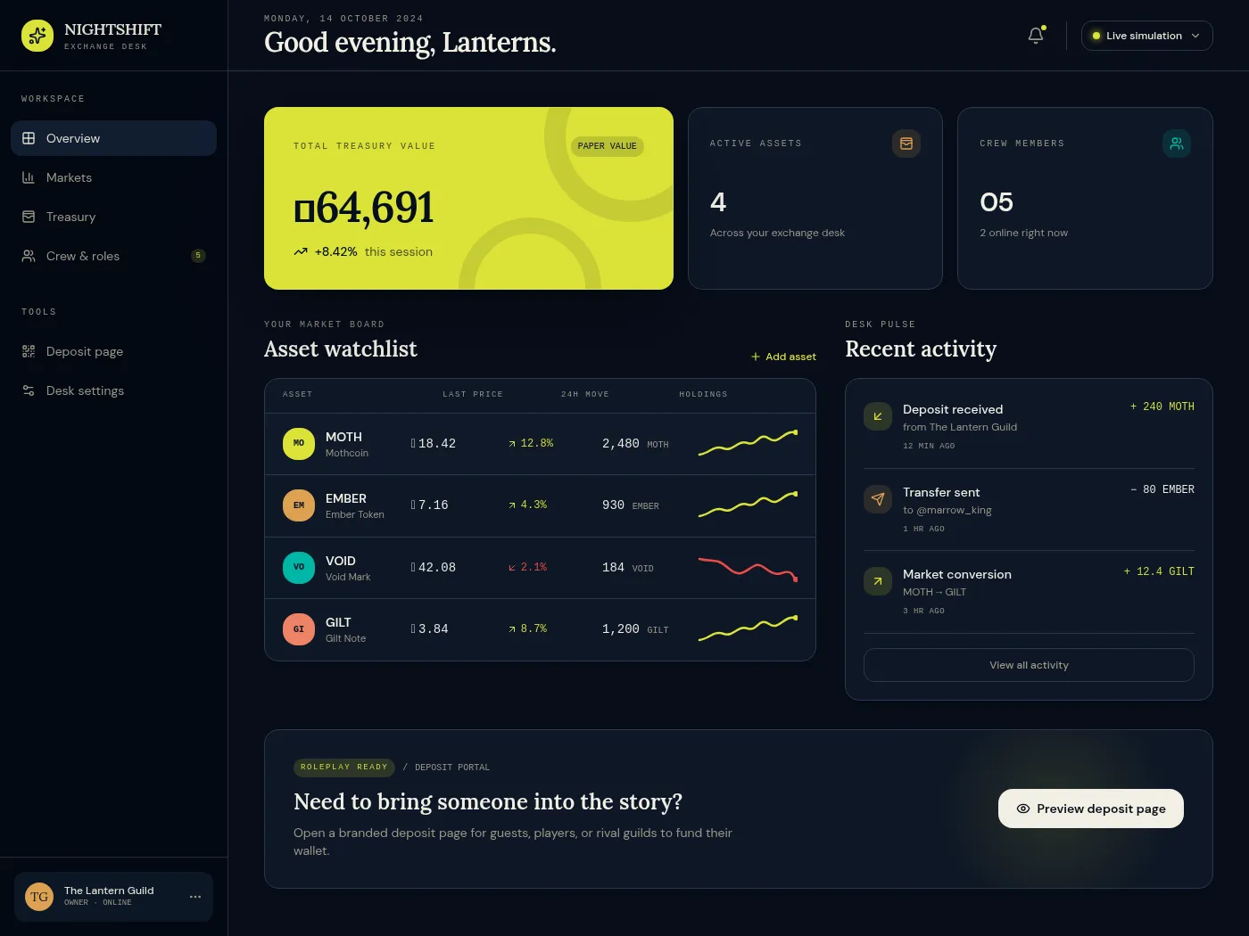 LARP Crypto Exchange Sim