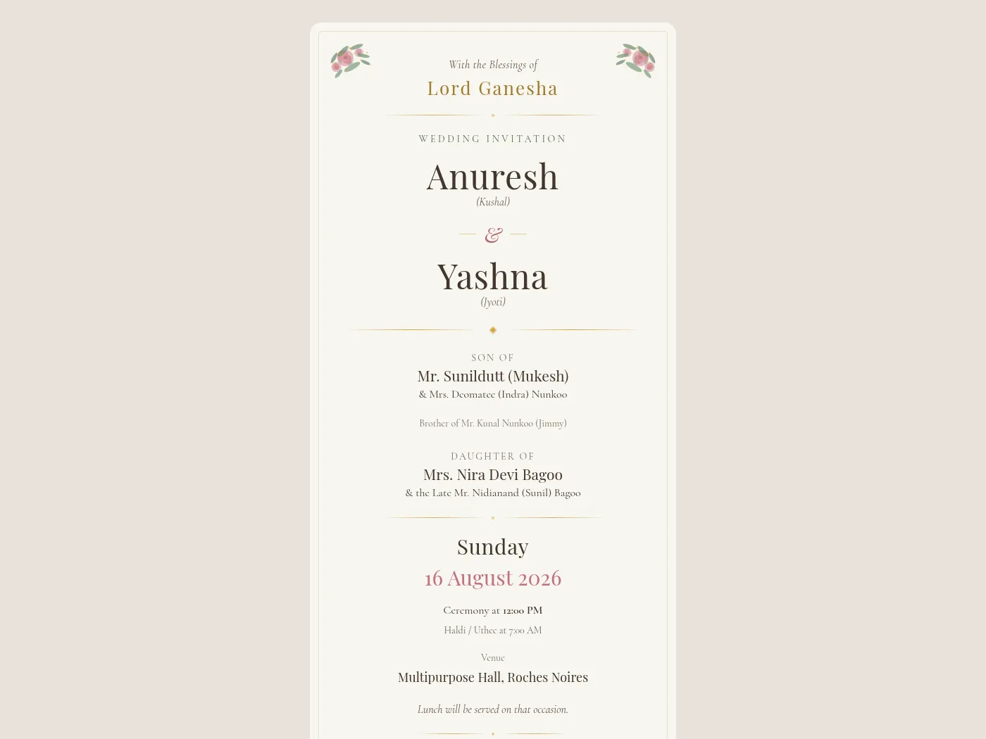 Ivory Floral Wedding Card