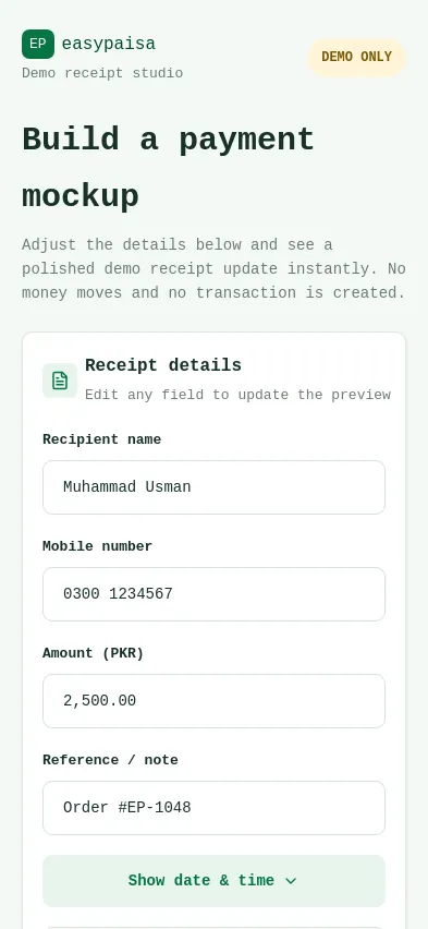 Easypaisa Mock Screenshot