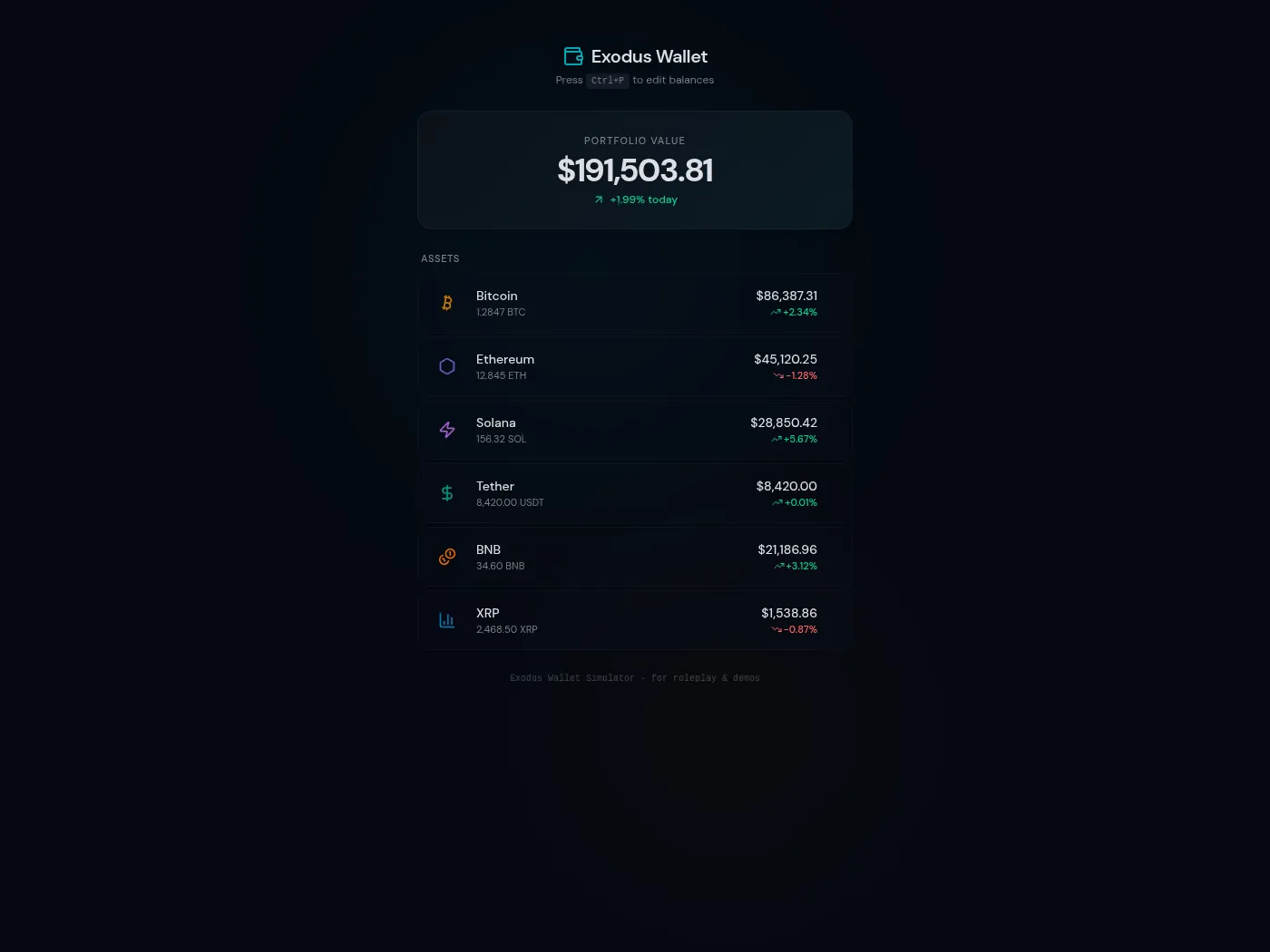 Exodus Wallet Simulator