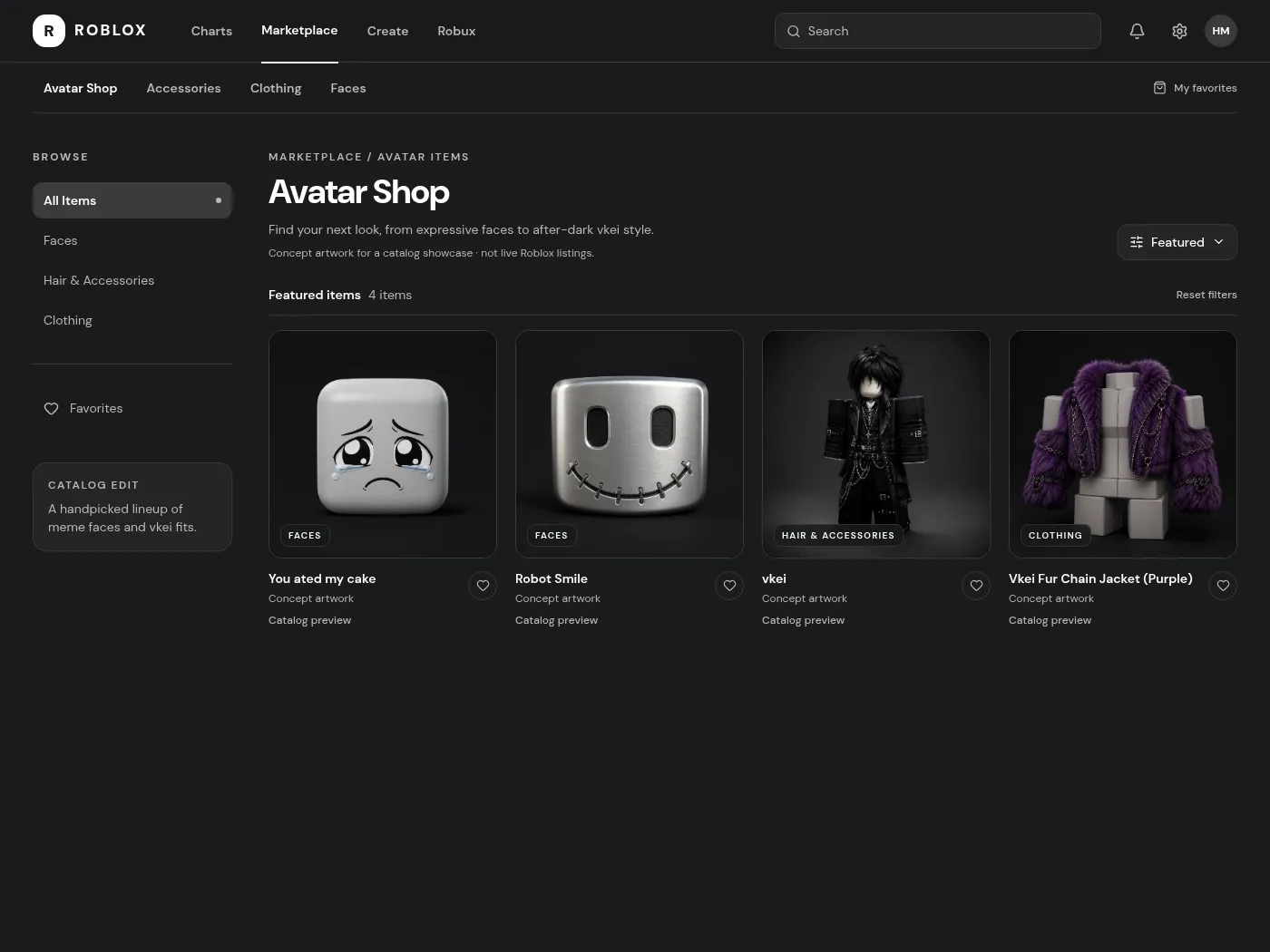 Roblox Catalog Grid