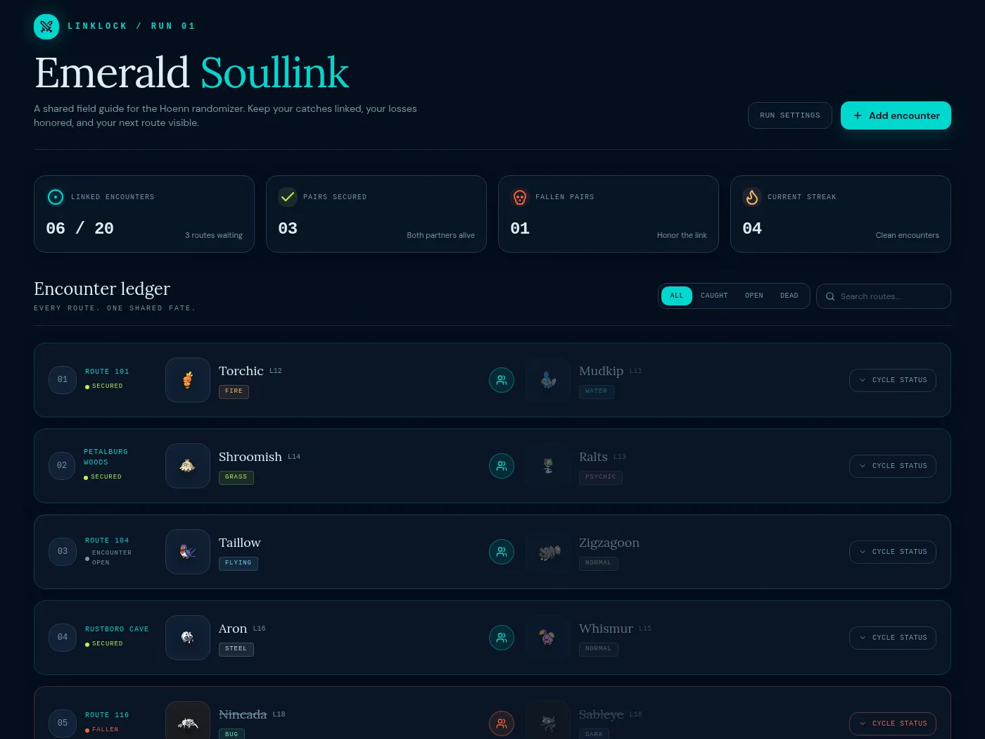 Soullink Nuzlocke Tracker
