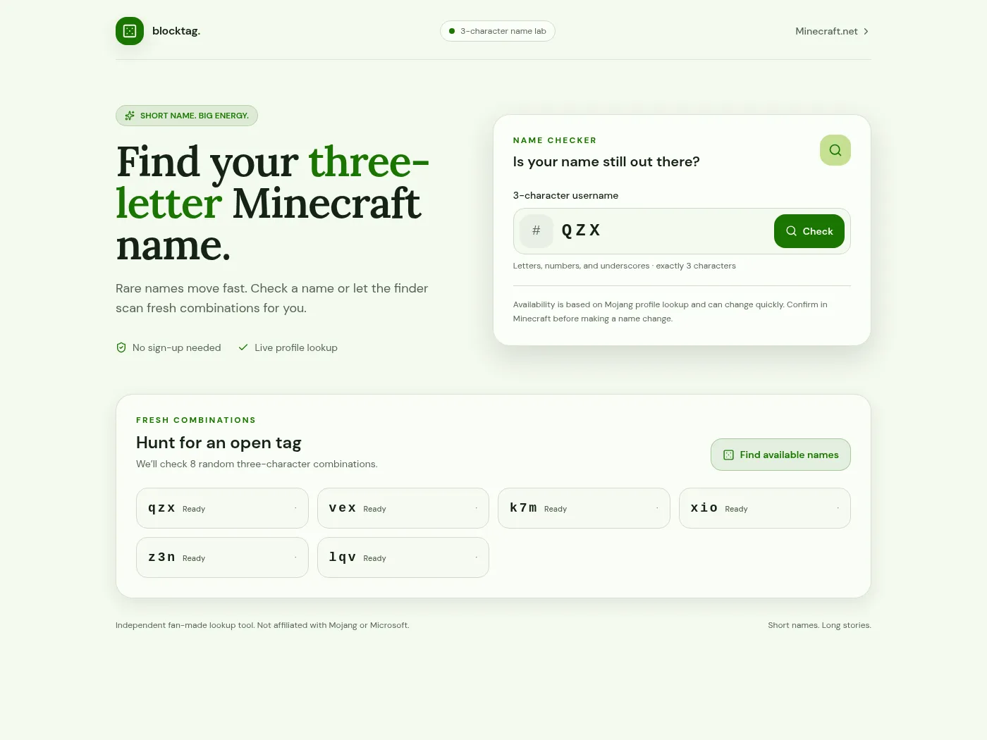 Minecraft Name Finder