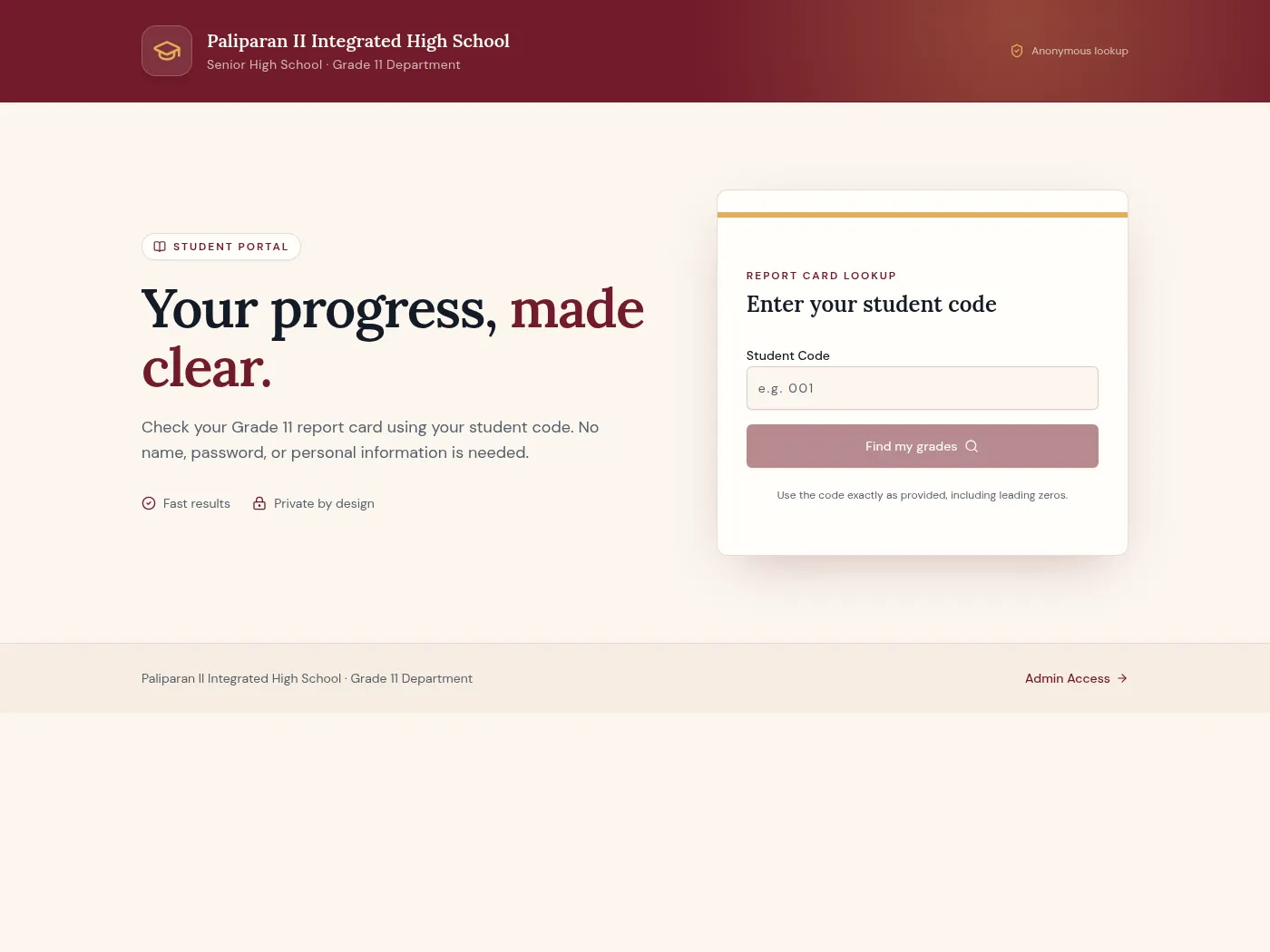Grade Lookup Portal