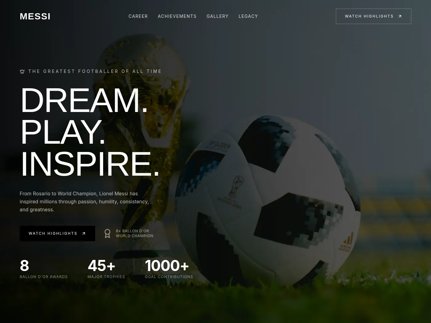 Messi Hero Landing Page