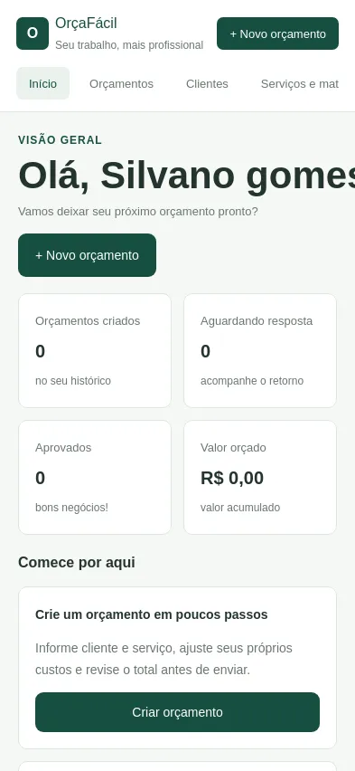 OrçaFácil Orçamentos App