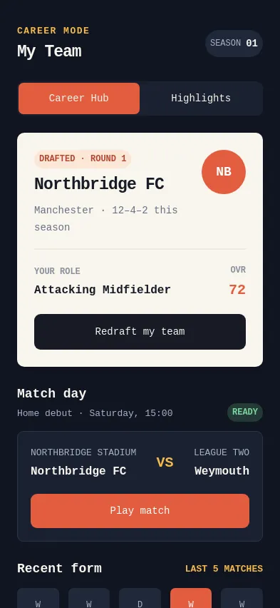 Epic Football Career Sim