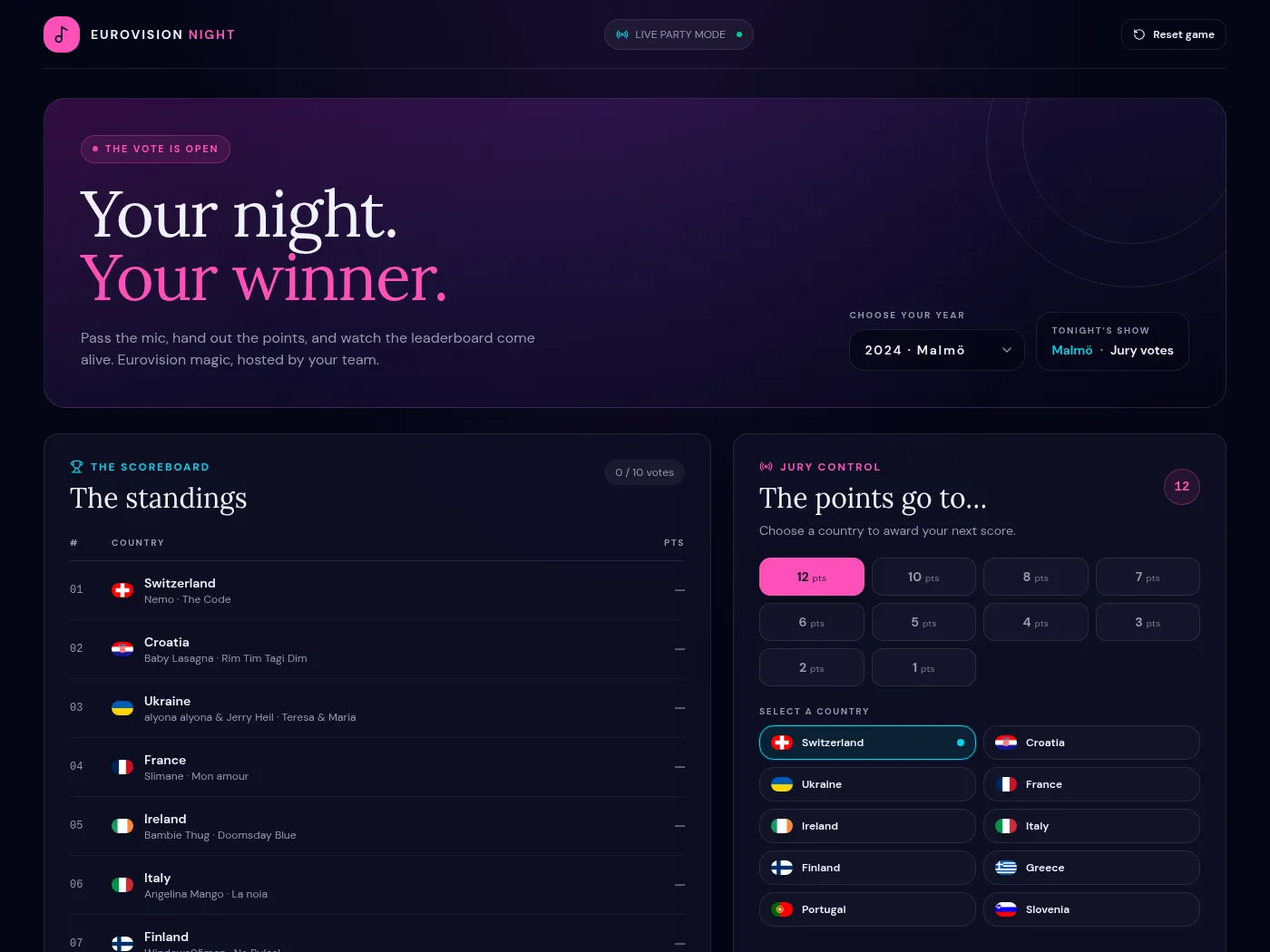 Eurovision Party Simulator