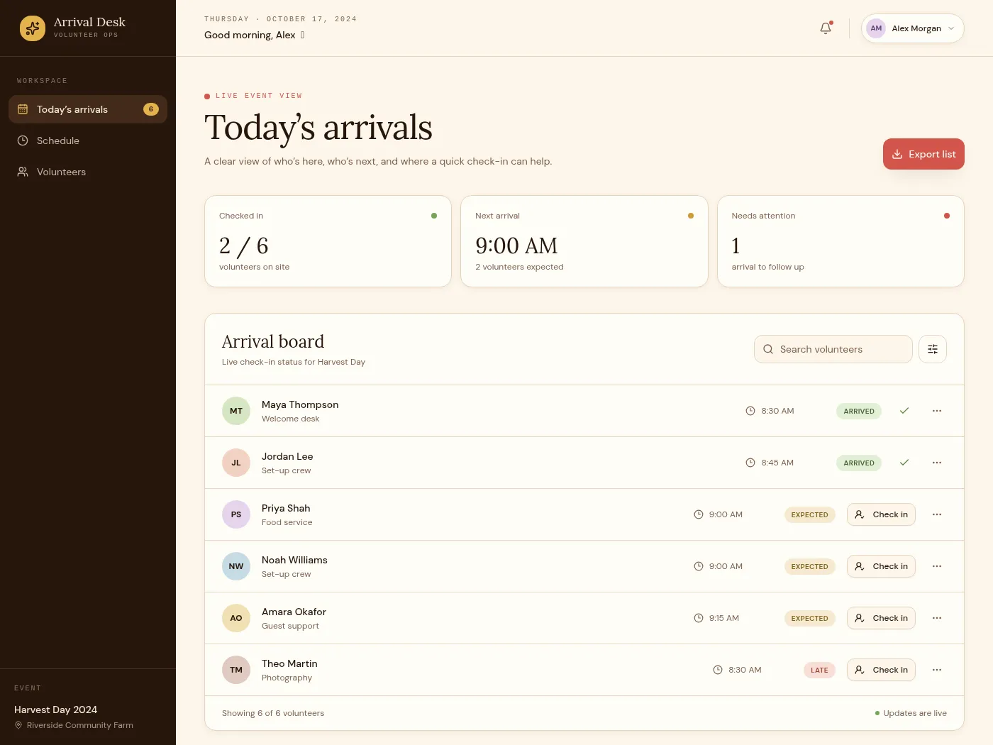 Volunteer Arrival Portal