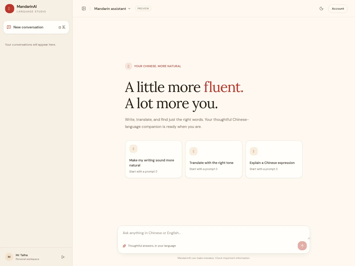 MandarinAI Chatbot