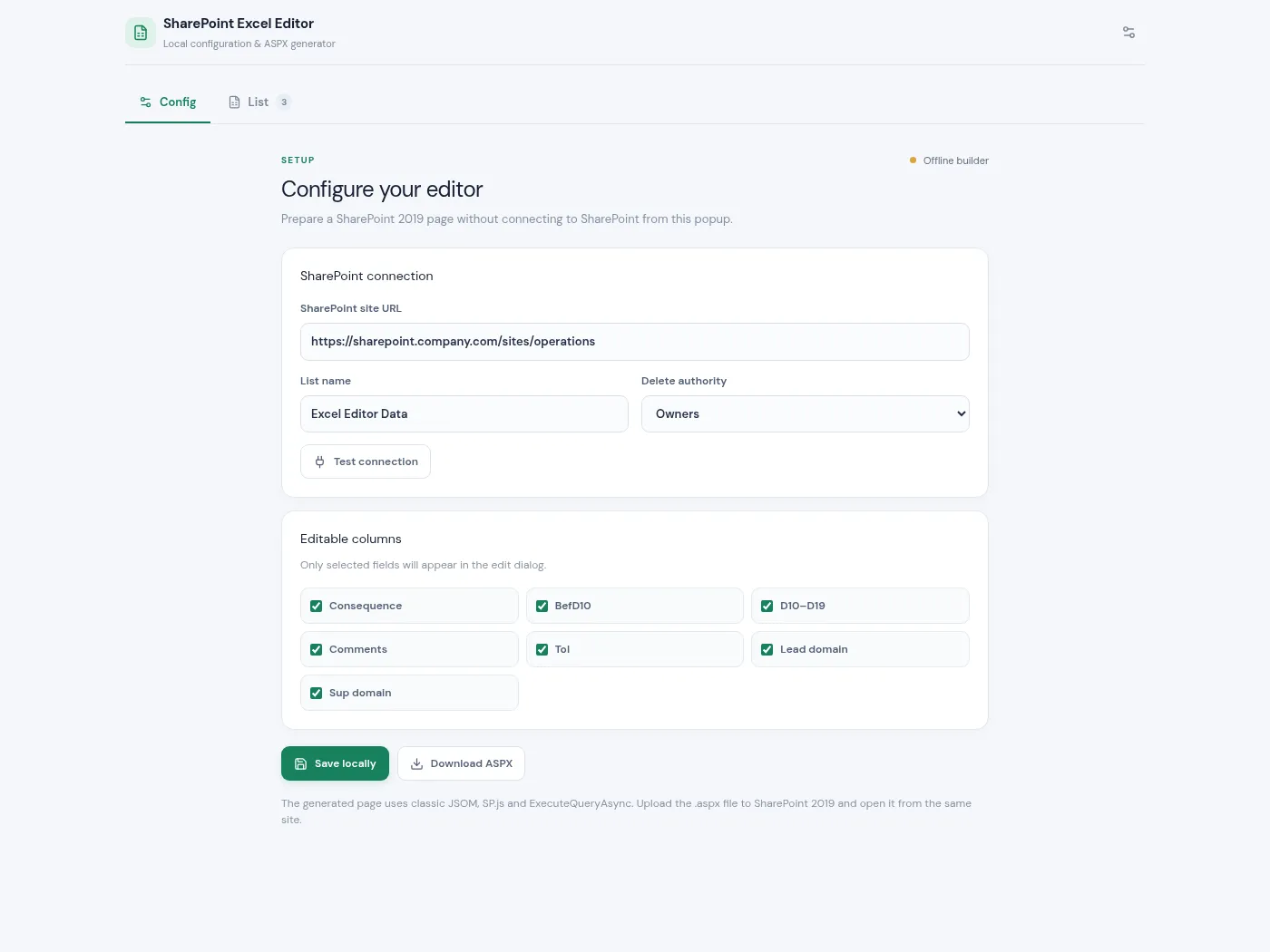 SharePoint Excel Editor