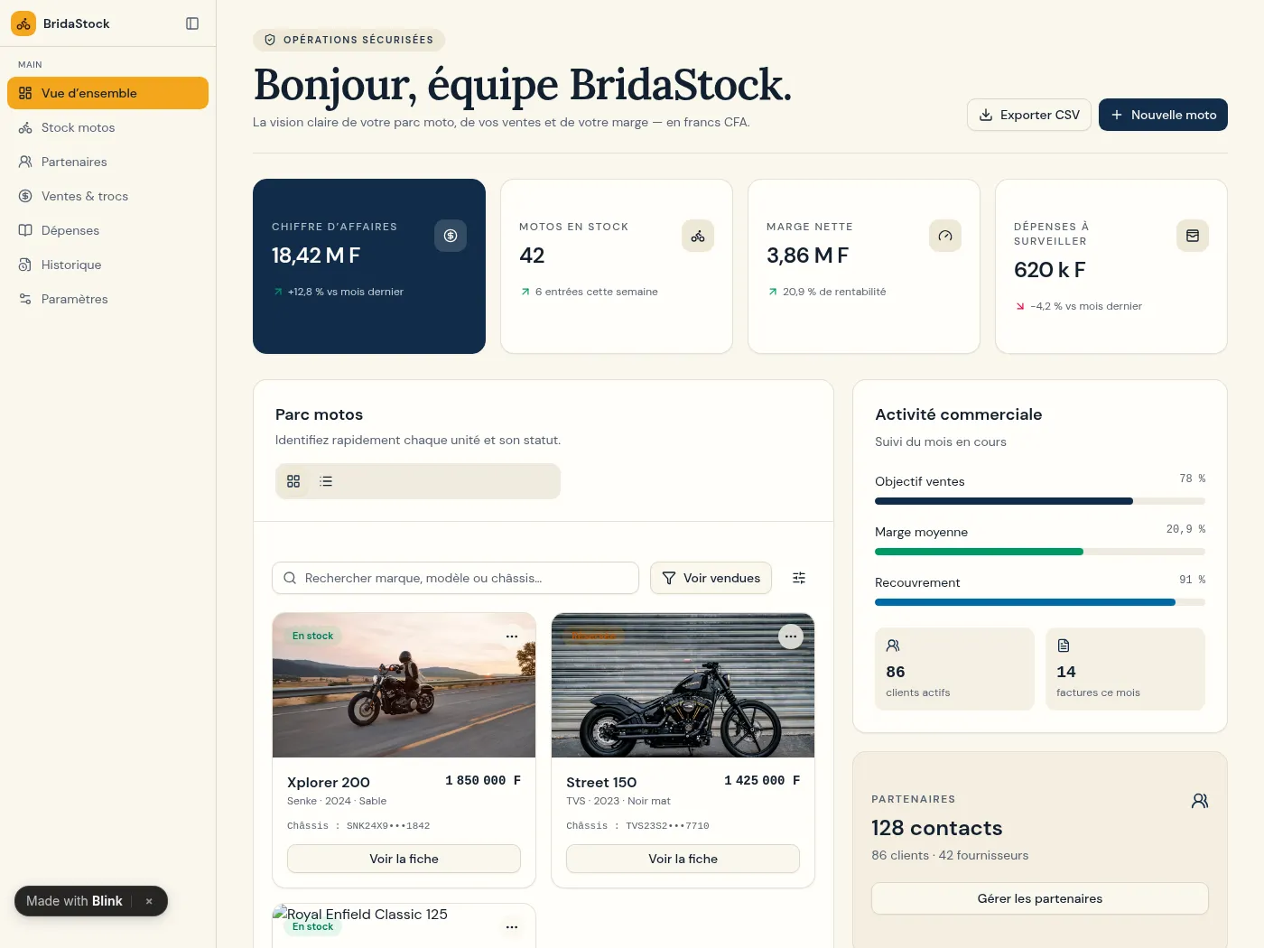 BridaStock Moto Manager