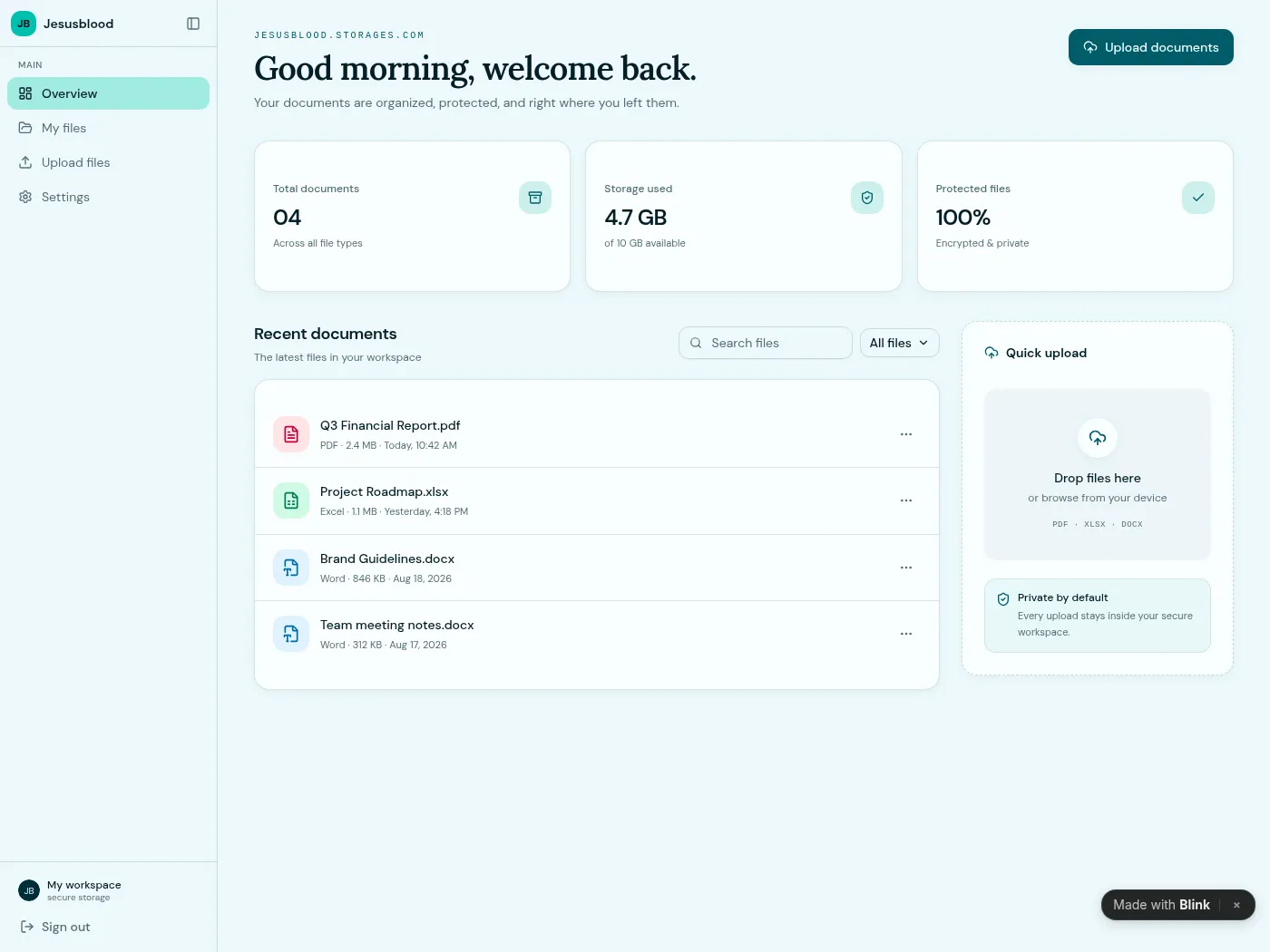 Jesusblood Storages Dashboard