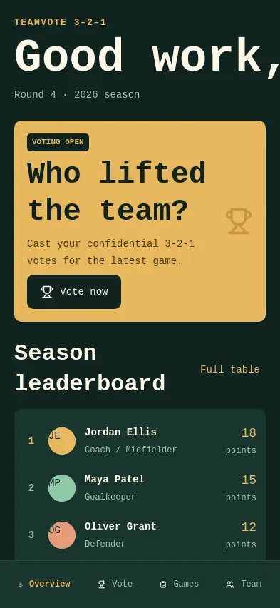 TeamVote 3-2-1 App