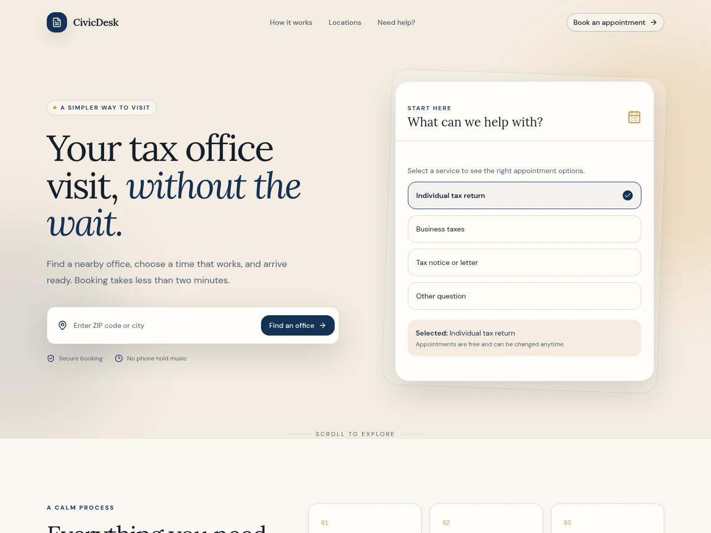 Tax Office Booking Page