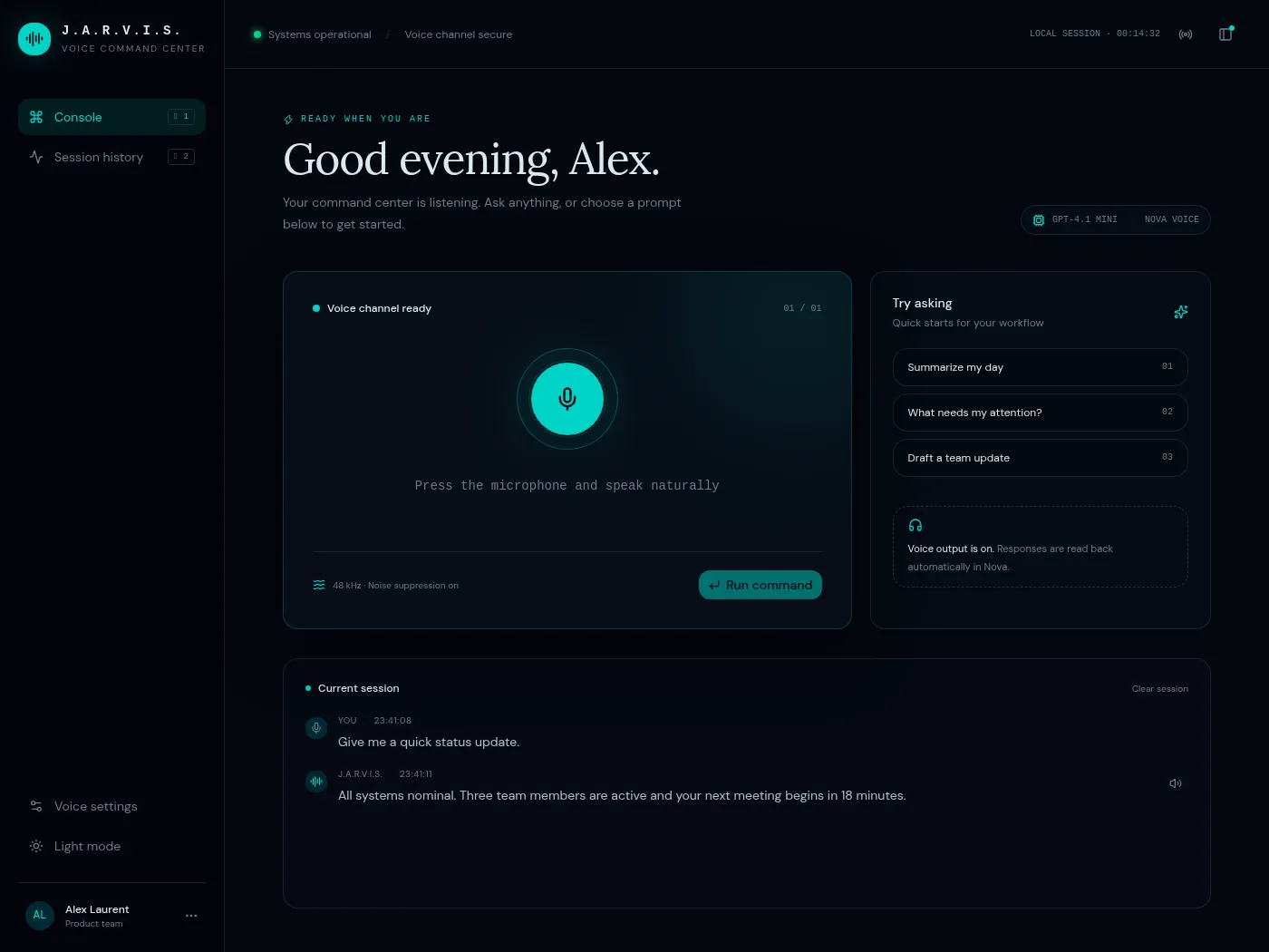 JARVIS Voice Dashboard