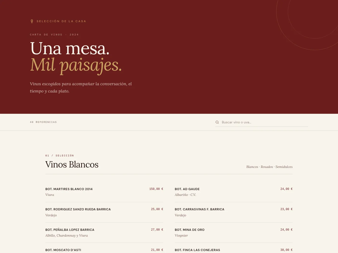 Elegant Wine List