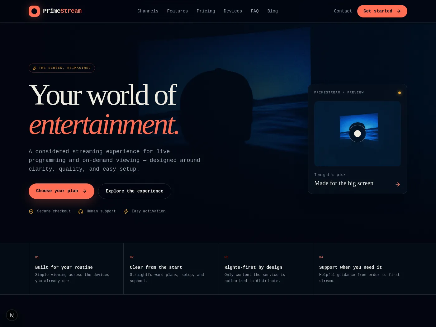 PrimeStream IPTV Website