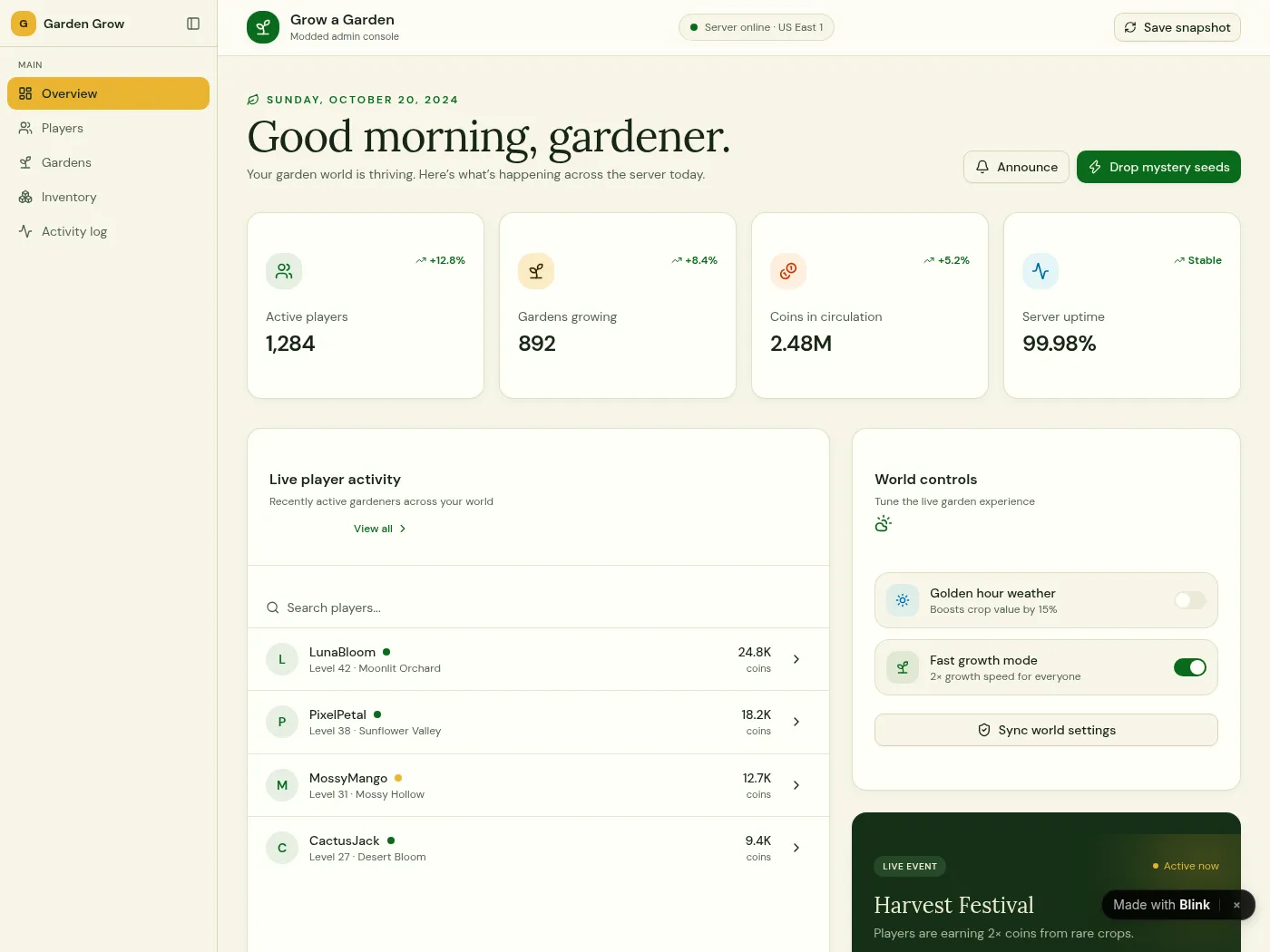 Garden Grow Admin Dashboard