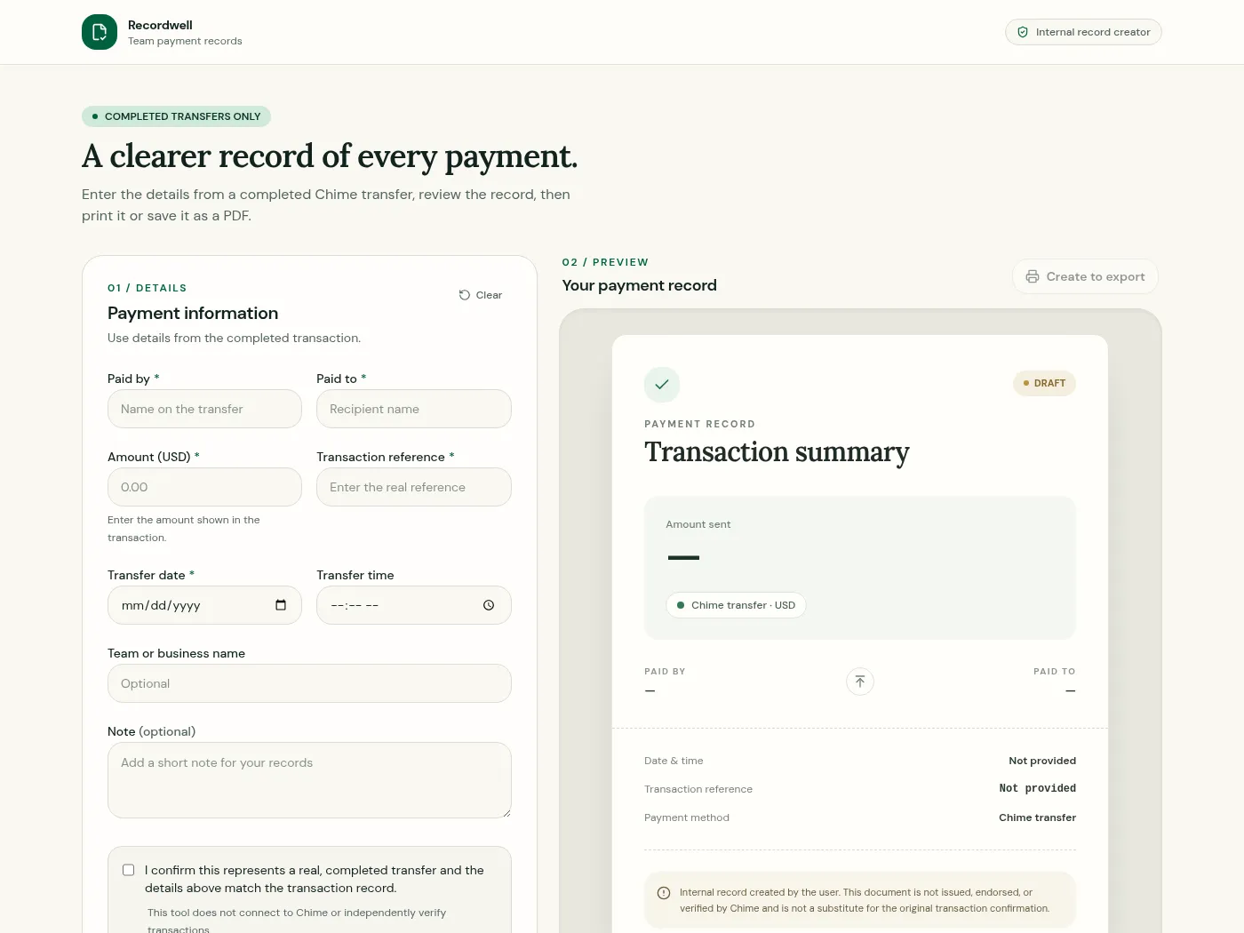 Chime Receipt Generator