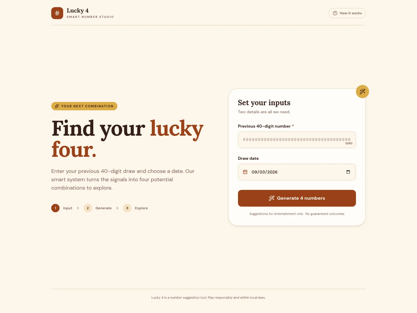 Lucky 4 Number Generator
