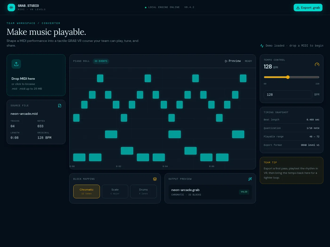 GRAB VR MIDI Converter