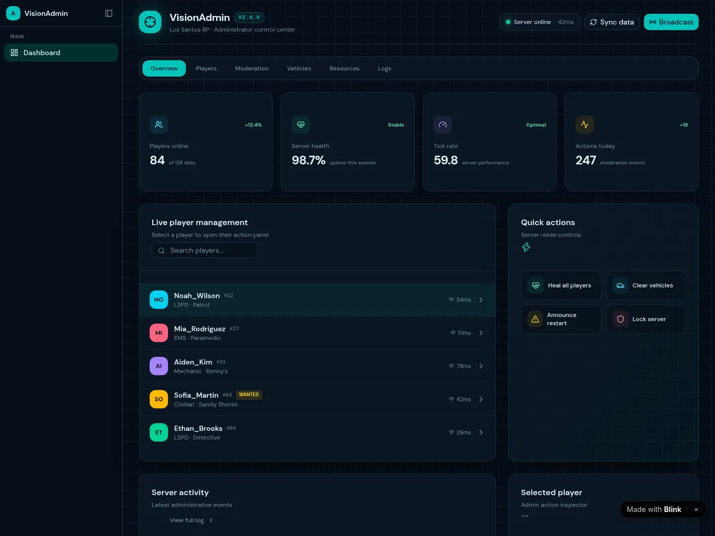 VisionAdmin Dashboard