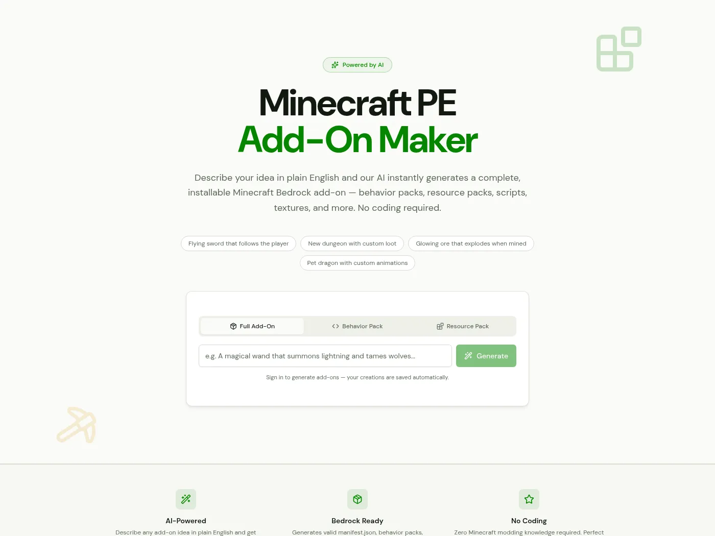 AI Minecraft Add-On Maker
