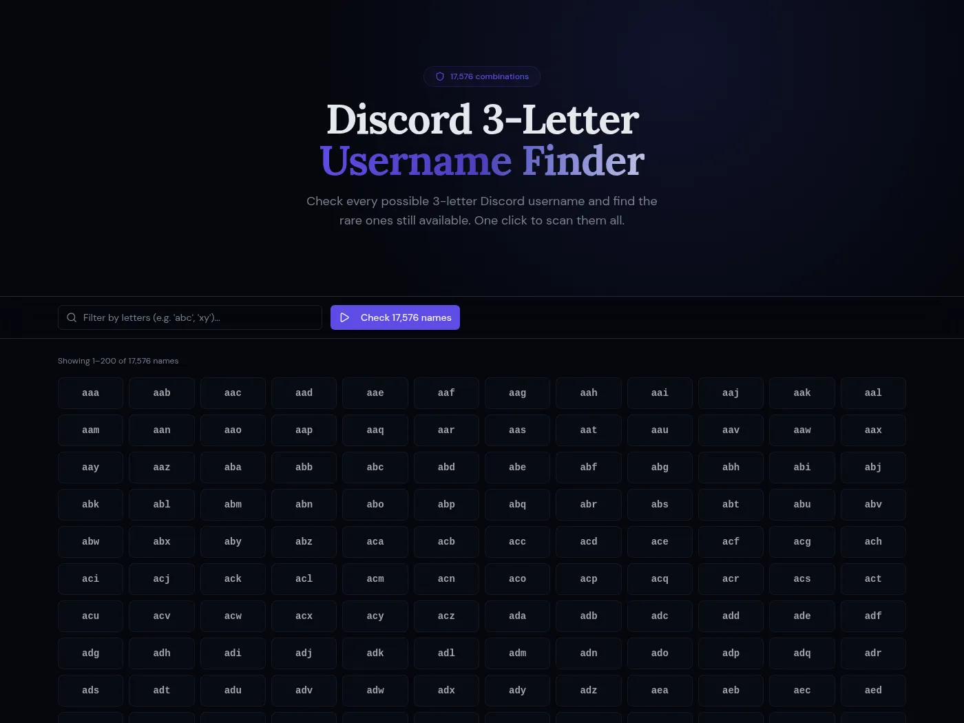Discord 3-Letter Finder