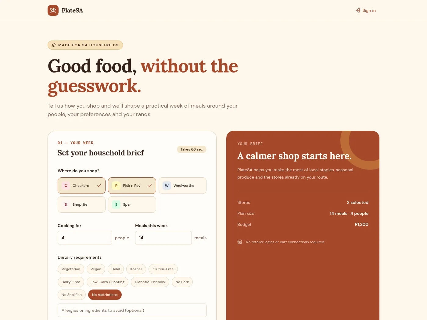 PlateSA Meal & Grocery Planner