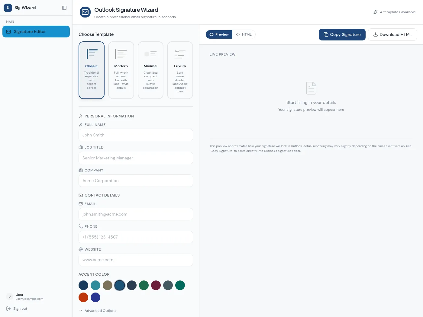Outlook Signature Wizard